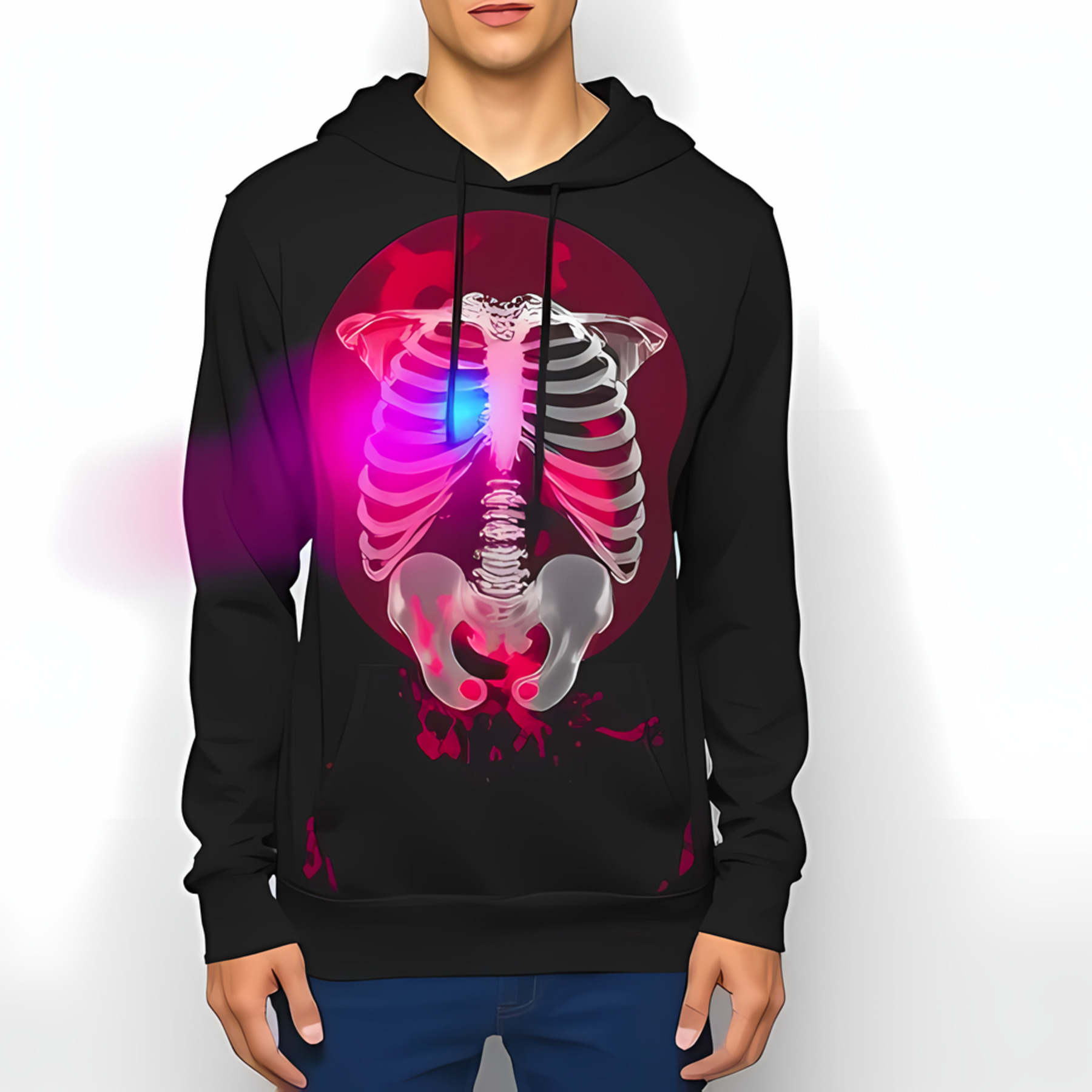 3D Graphic Hoodie with Ribcage Design Luminescent Heart & Blood ...