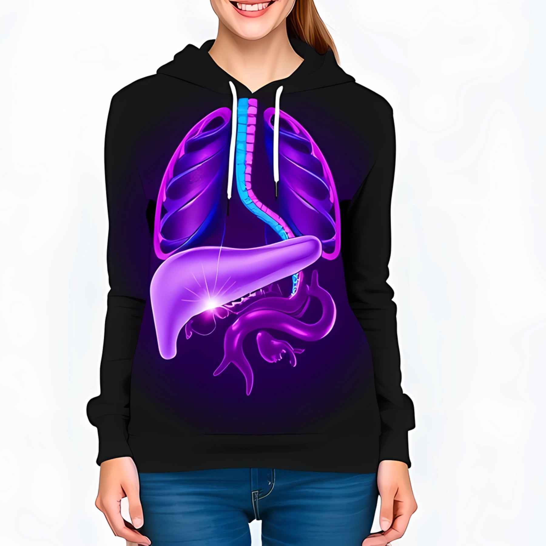3D Graphic Hoodie with Vibrant Internal Organs Design - Lungs ...