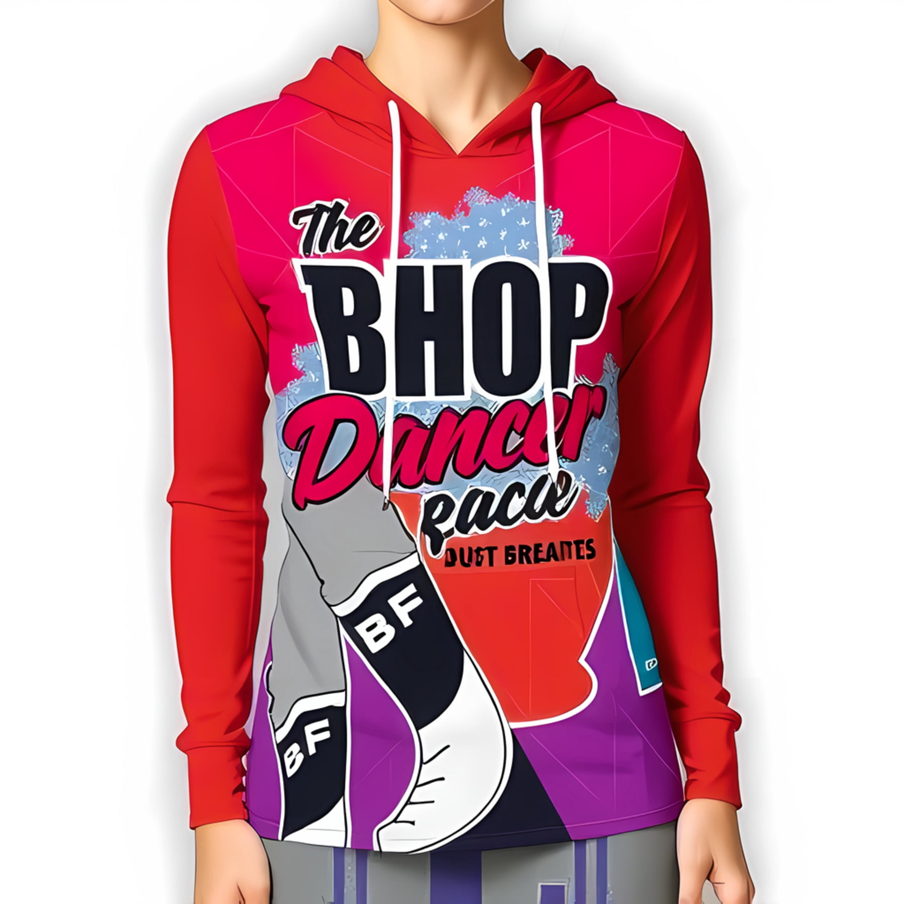 3D Graphic Red Hooded Sweatshirt with Dancer Design - "The Bhop Dance ...