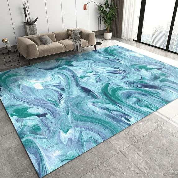 3D Gray Green Abstract Marble Area Rugs, Modern Non-Slip Area Carpet ...