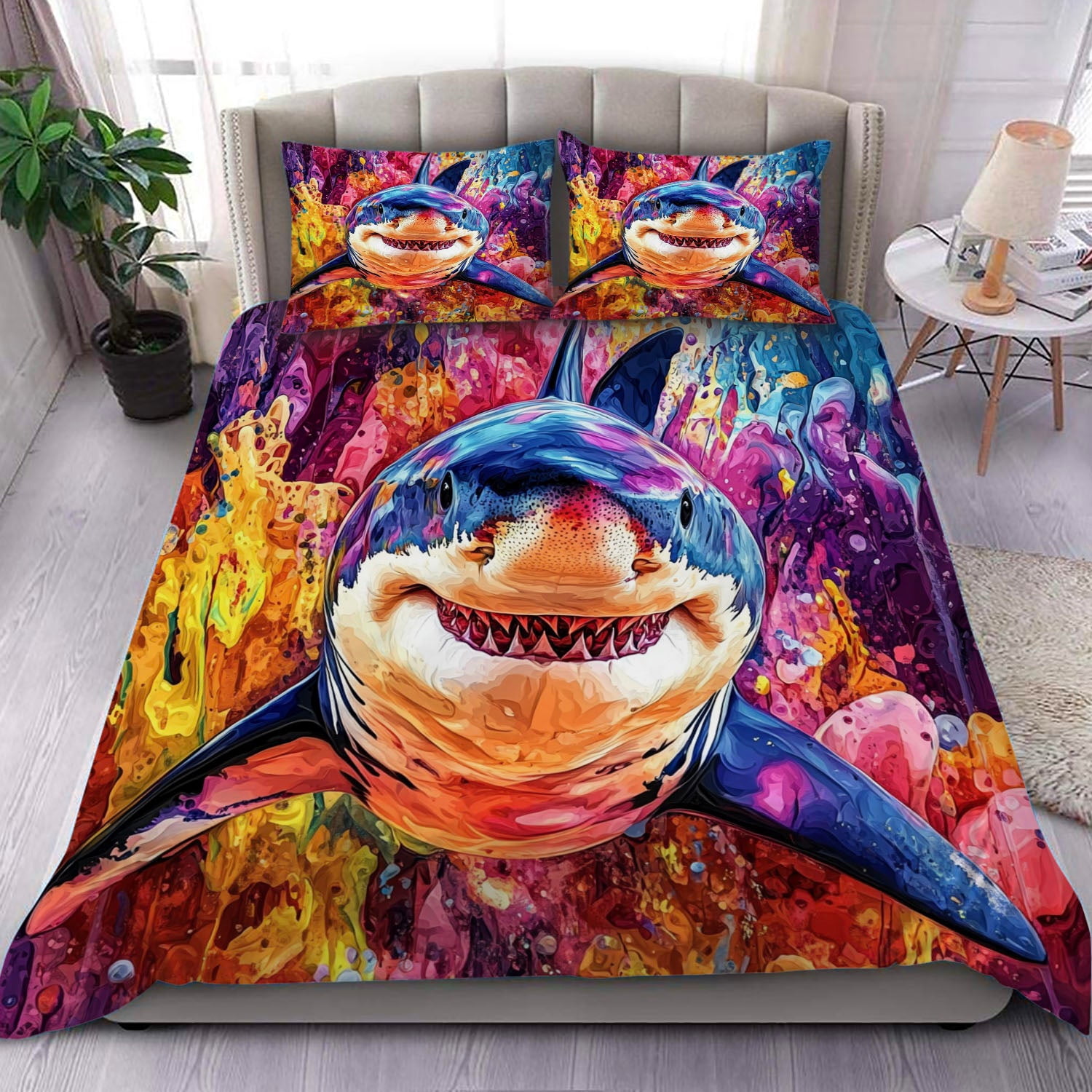 3D Great White Shark Duvet Cover Set – 3 Pieces Marine Theme Bedding ...