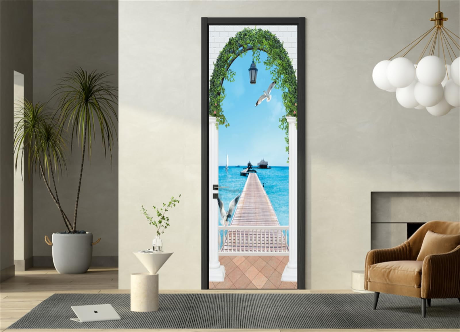 3D Green Bamboo Landscape Door Sticker Peel and Stick Door Wraps Wall ...