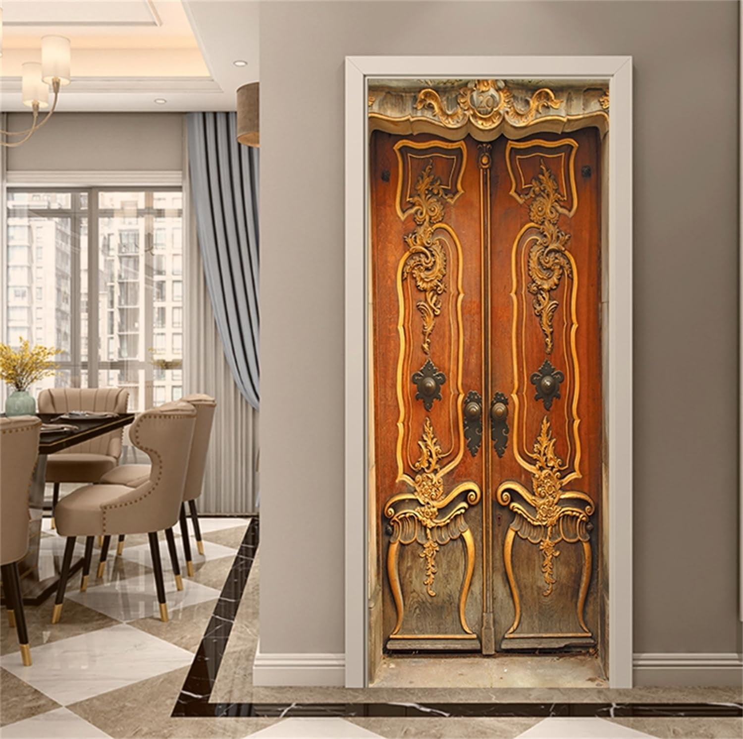 3D Green Bamboo Landscape Door Sticker Peel and Stick Door Wraps Wall ...