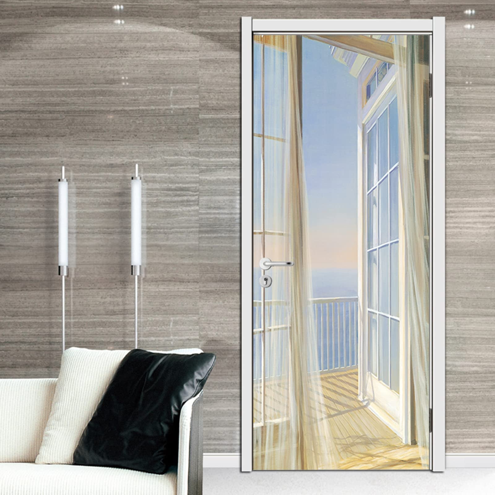 3D Green Bamboo Landscape Door Sticker Peel and Stick Door Wraps Wall ...