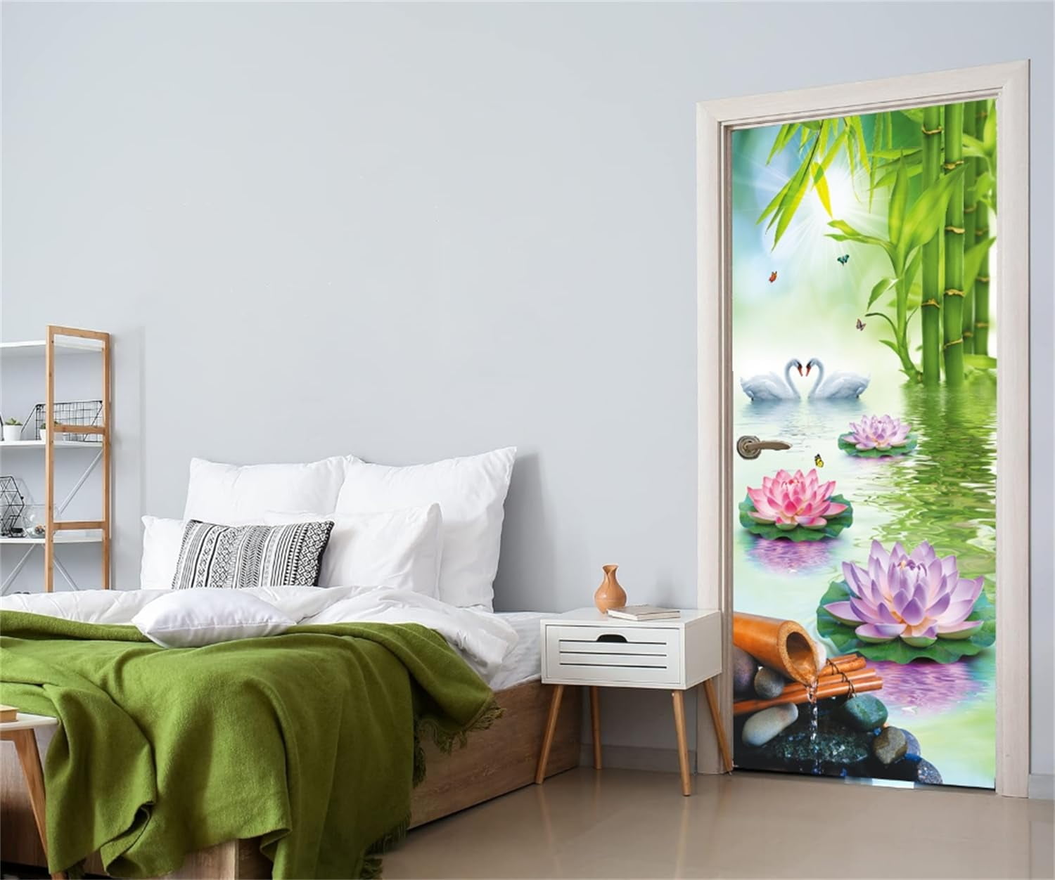 3D Green Bamboo Landscape Door Sticker Peel and Stick Door Wraps Wall ...