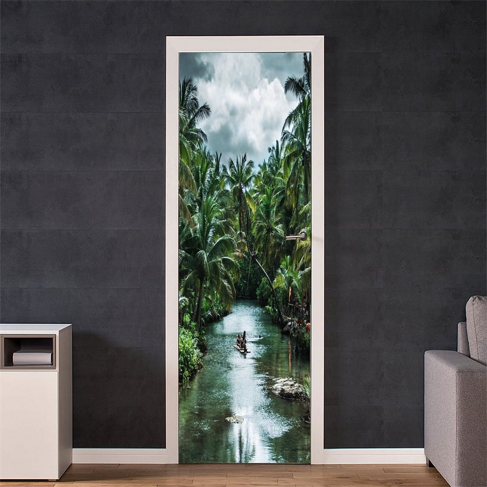 3D Green Forest Door Sticker Cool Scenery Wrap Full Door Home ration ...