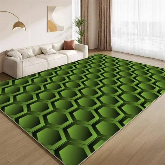 3D Green Geometry Rug 4x5 Area Rugs Hexagonal Honeycomb Texture Rugs ...