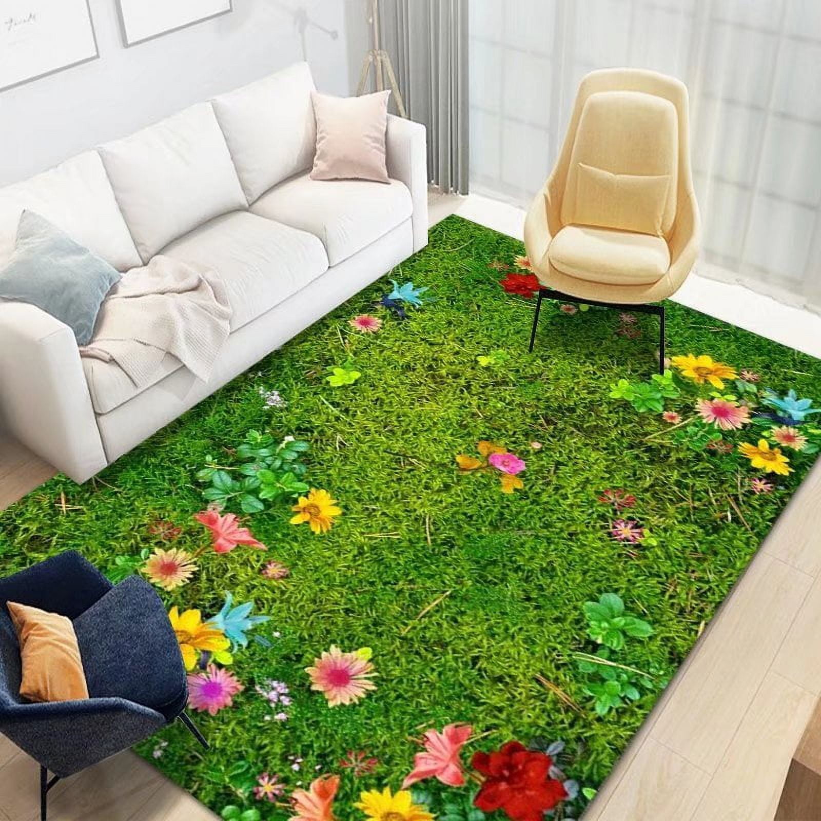 3D Green Lounge Carpet Home Living Room r Chamomile Flower Pattern ...