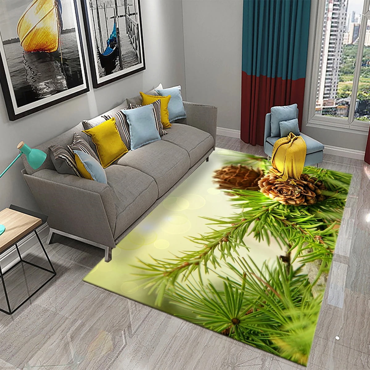 3D Green Pine Carpet for Forest Snow Pine Cs Rugs for Kitchen Bathroom ...