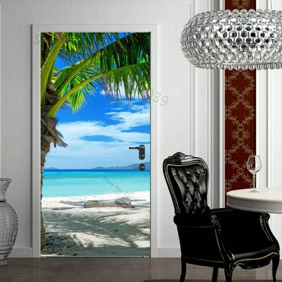 3D Green Tree Bamboo Candle Door Stickers Bedroom Bathroom Jungle ...