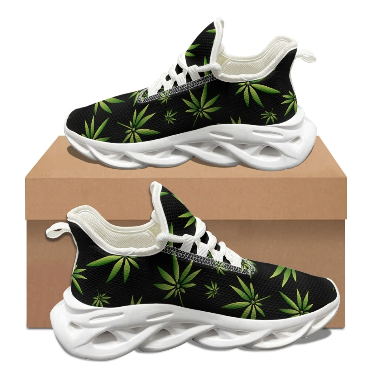 3D Green Weed Leaves Print Outdoor Mesh Swing Sneakers Fashion Platform ...