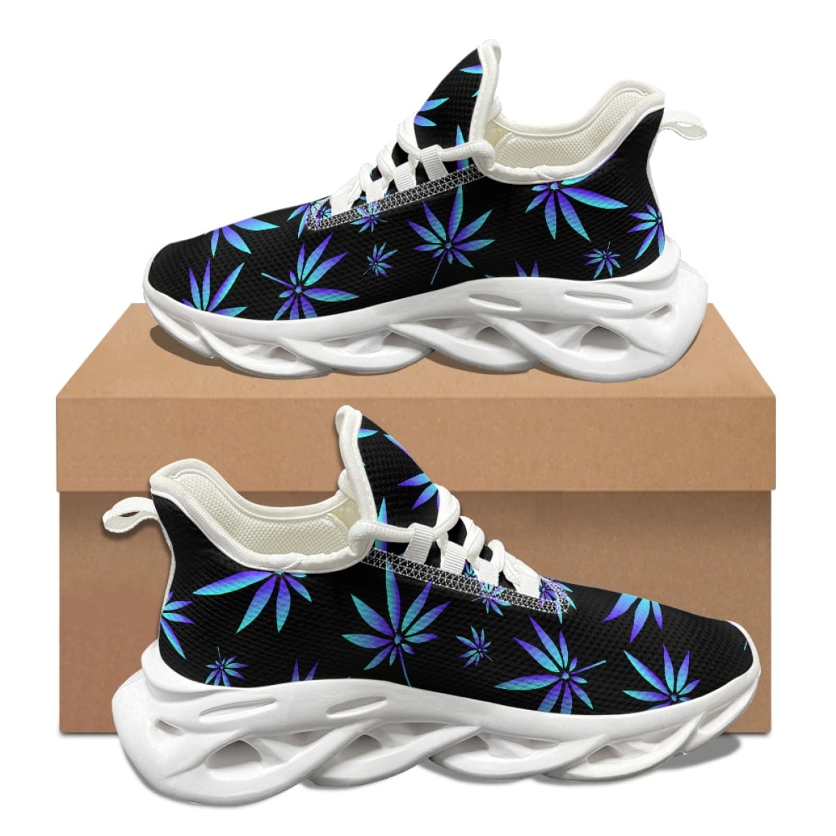 3D Green Weed Leaves Print Outdoor Mesh Swing Sneakers Fashion Platform ...