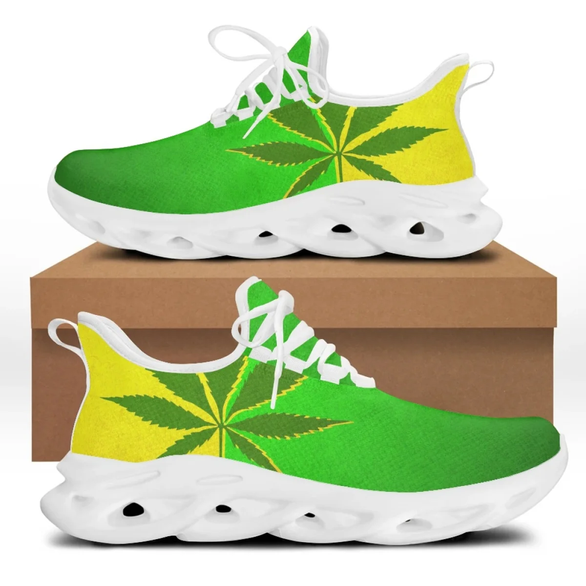 3D Green Weed Leaves Printed Flats Shoes Men Casual Autumn/Spring Mesh ...