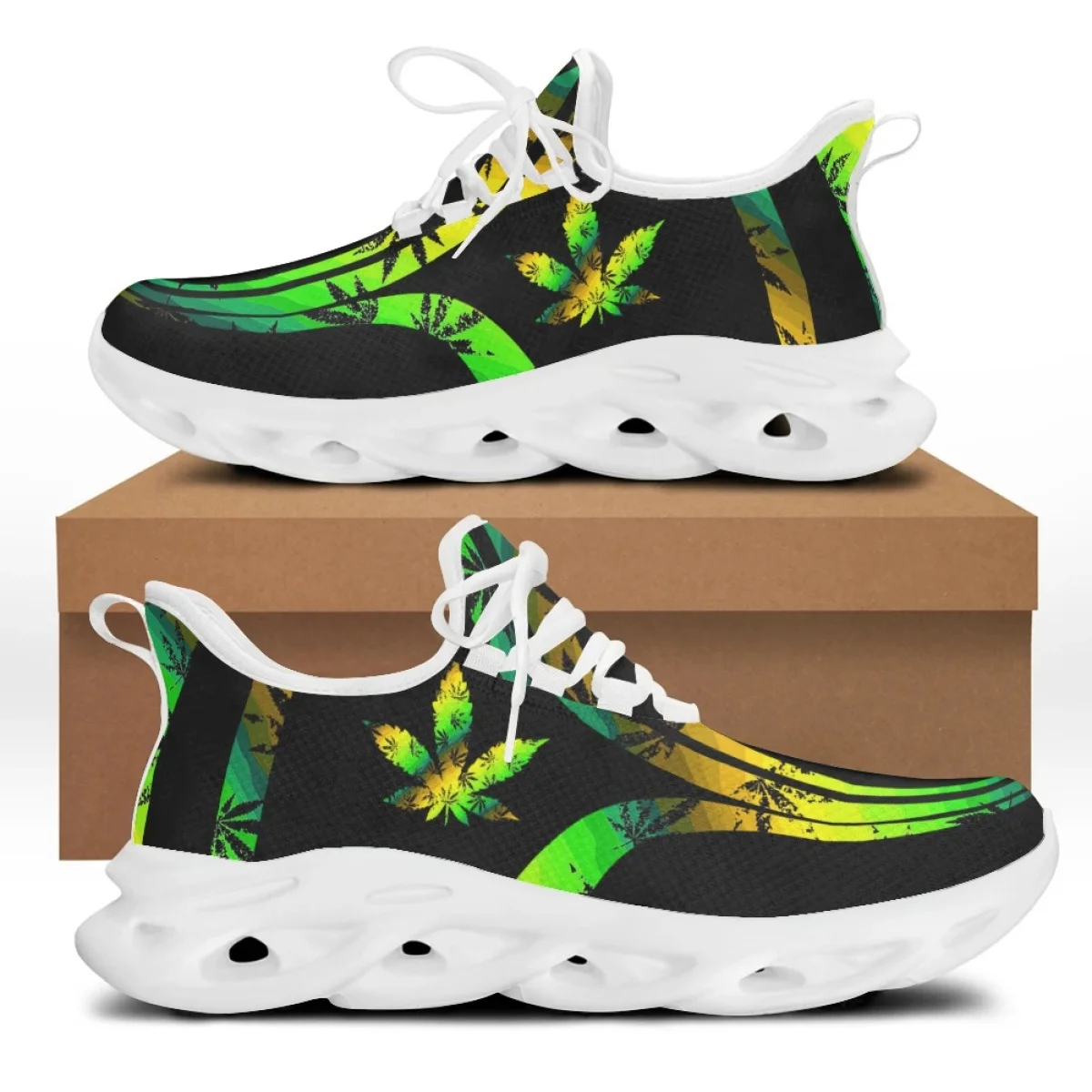 3D Green Weed Leaves Printed Flats Shoes Men Casual Autumn/Spring Mesh ...