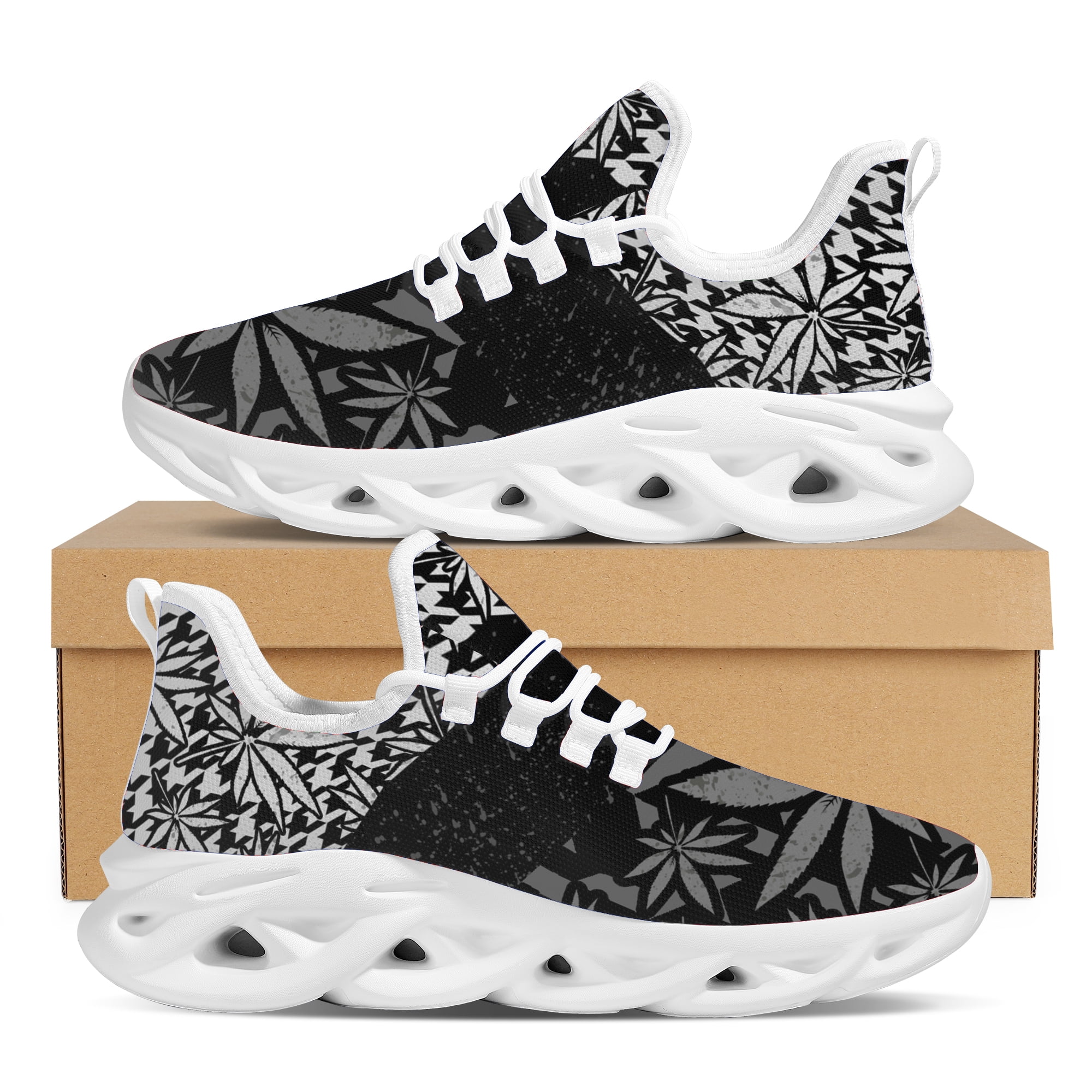 3D Green Weed Leaves Printing Athletic Shoes for Women Breathable Lace ...