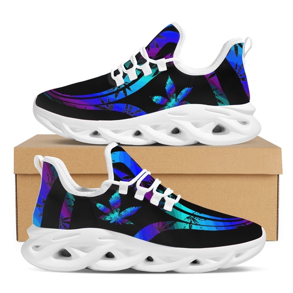 3D Green Weed Leaves Printing Athletic Shoes for Women Breathable Lace ...