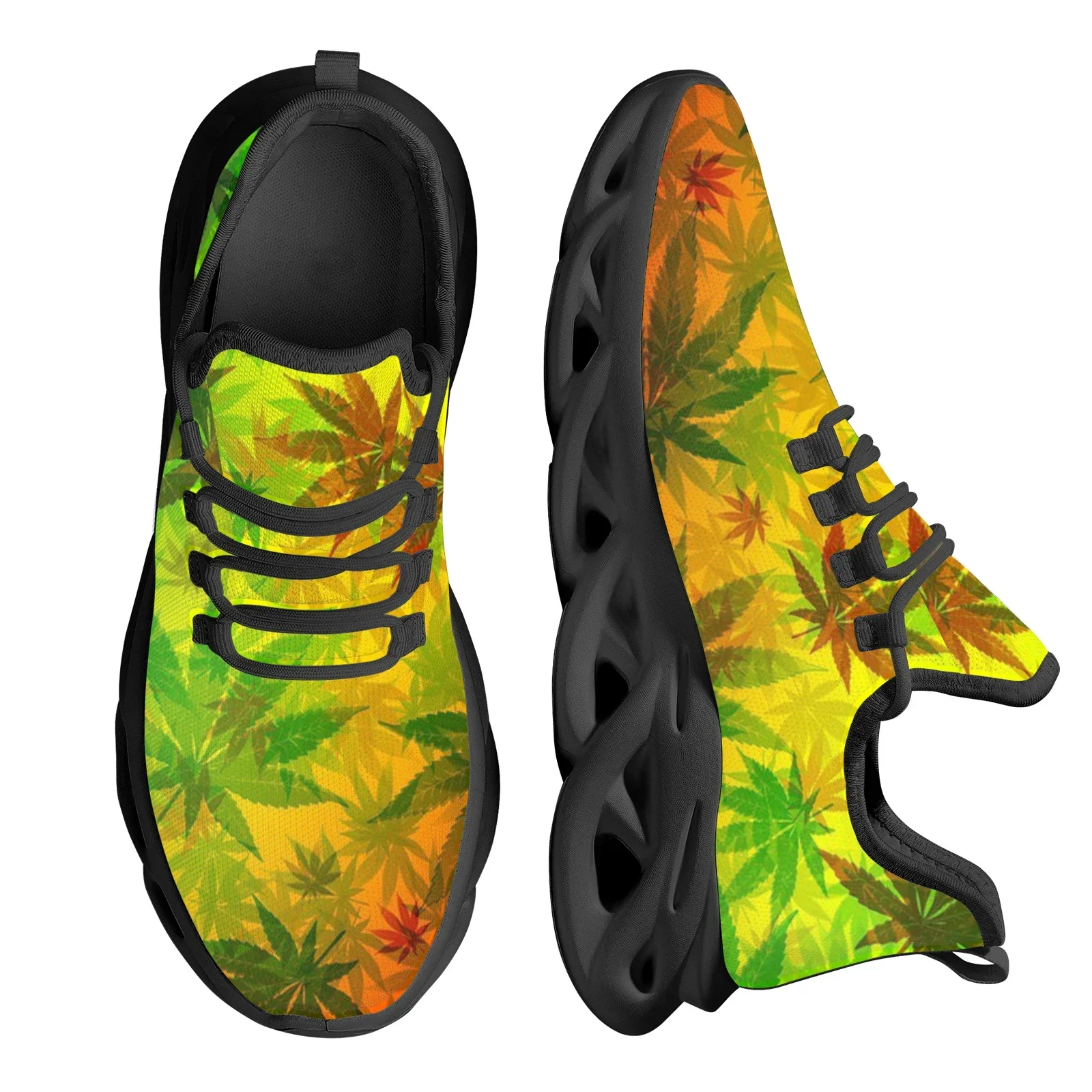 3D Green Weed Leaves Printing Platform Sneakers for Women Breathable Lace up Flat Shoes Comfort ...