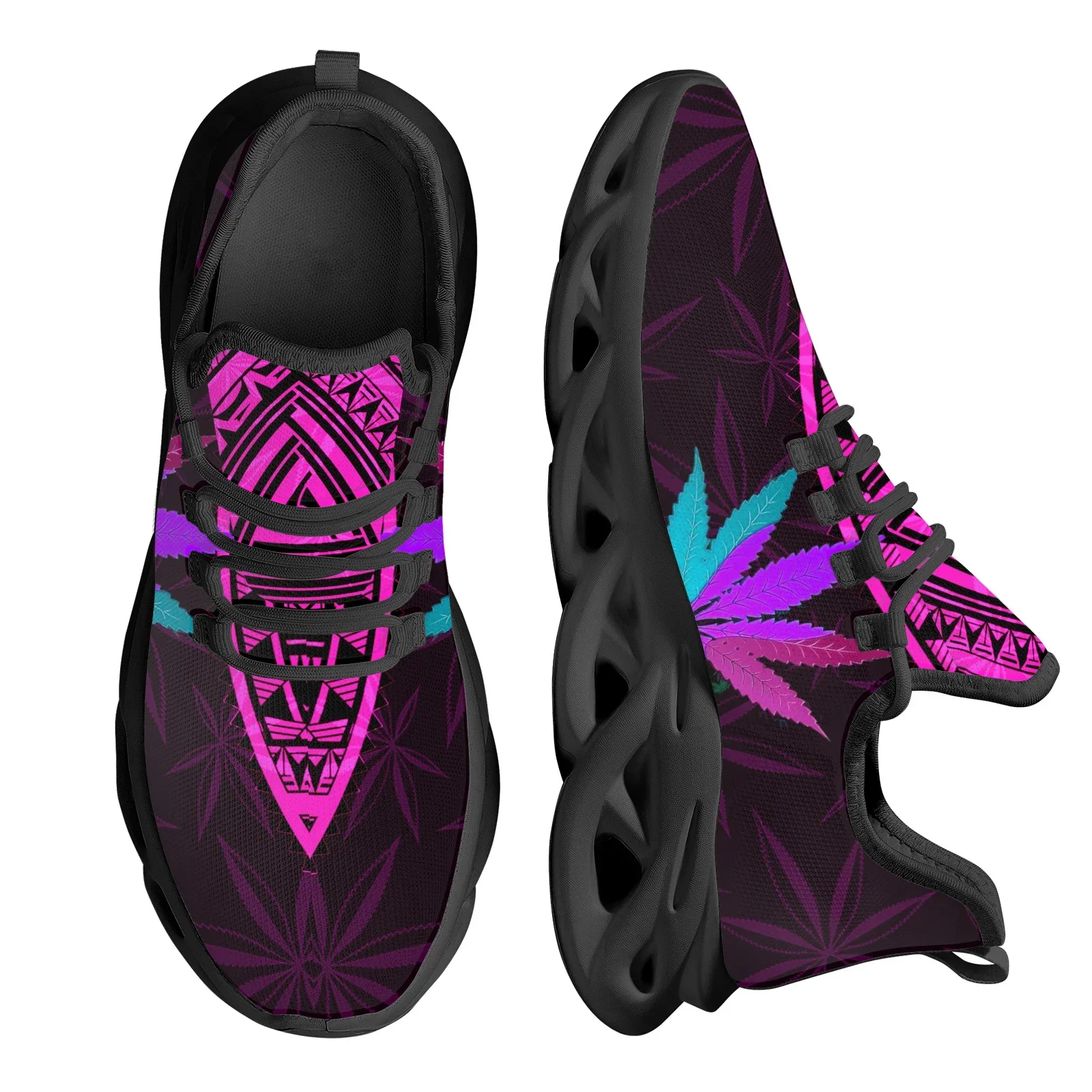 3D Green Weed Leaves Printing Platform Sneakers for Women Breathable ...