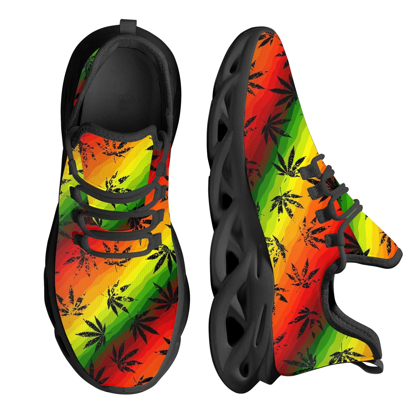 3D Green Weed Leaves Printing Platform Sneakers for Women Breathable ...