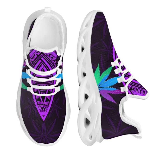 3D Green Weed Leaves Printing Platform Sneakers for Women Breathable ...