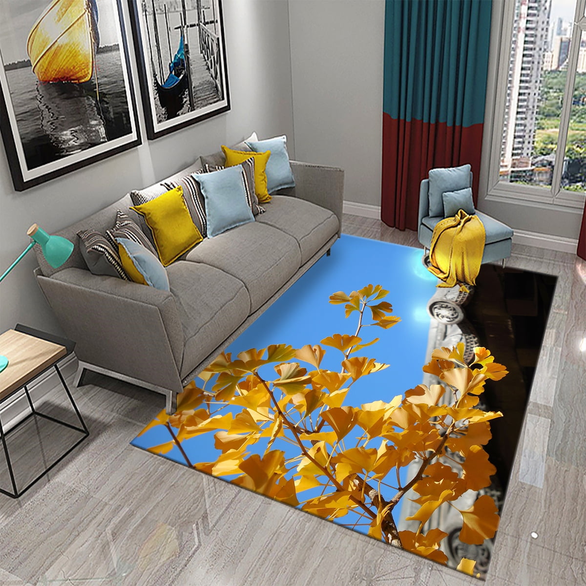 3D Green Yellow Ginkgo Leaf Carpet for Bedroom Living Room Entrance ...