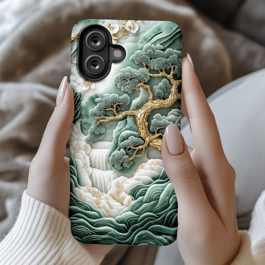 3D Green Zen Japanese Pine Tree and Waterfall Nature Phone Case 11 12 ...