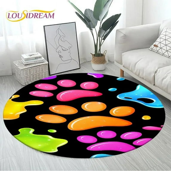 3D HD Pets Footprint Sole Series Round Area Rug Carpet for Living Room ...