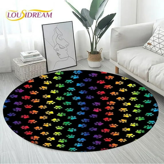 3D HD Pets Footprint Sole Series Round Area Rug Carpet for Living Room ...