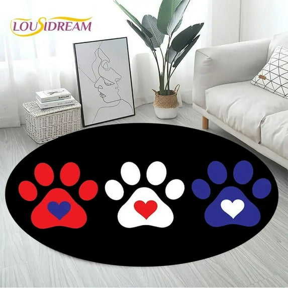 3D HD Pets Footprint Sole Series Round Area Rug Carpet for Living Room ...