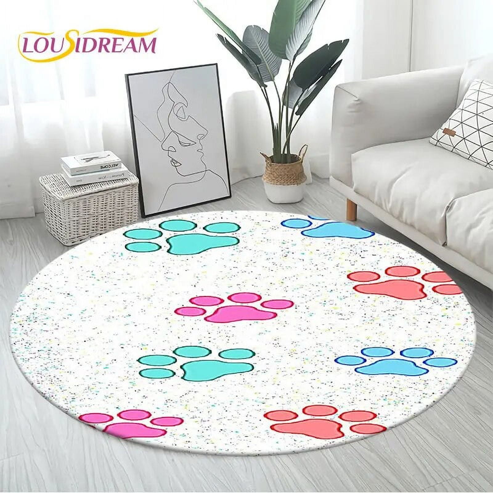 3D HD Pets Footprint Sole Series Round Area Rug Carpet for Living Room ...