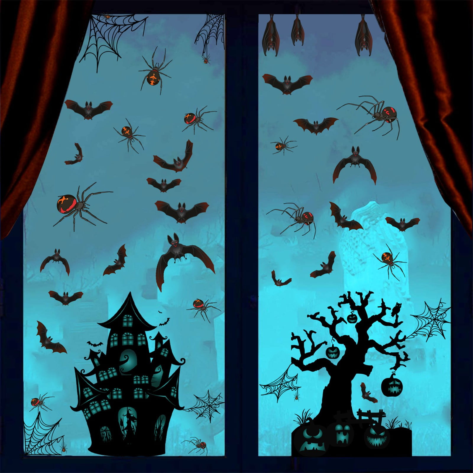 3D Halloween Bat Castle Wall Stickers Window Clings - Spooky Folded Bat ...
