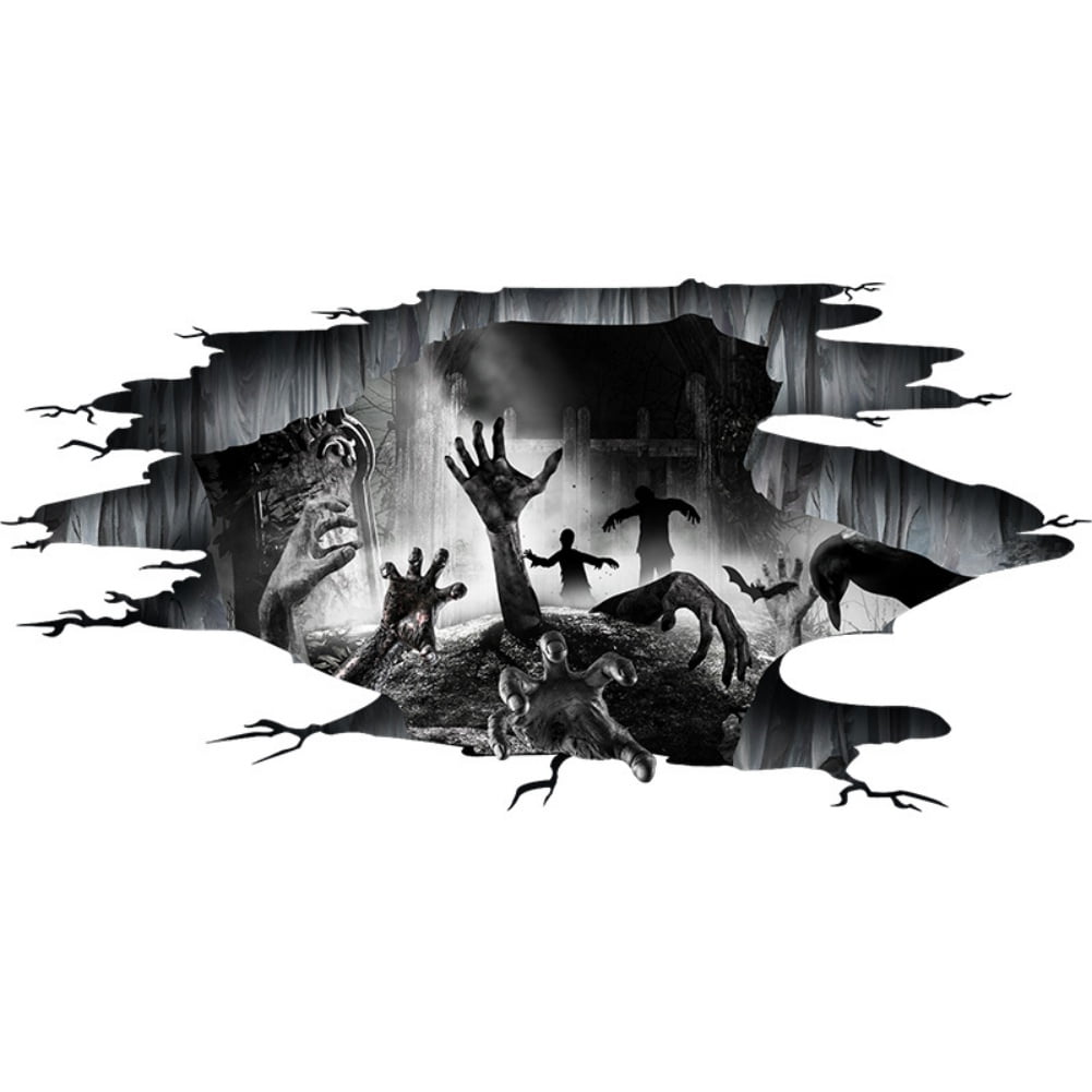 3D Halloween Ghost Hand Bat Scratching the Cracked Floor Scary Wall ...