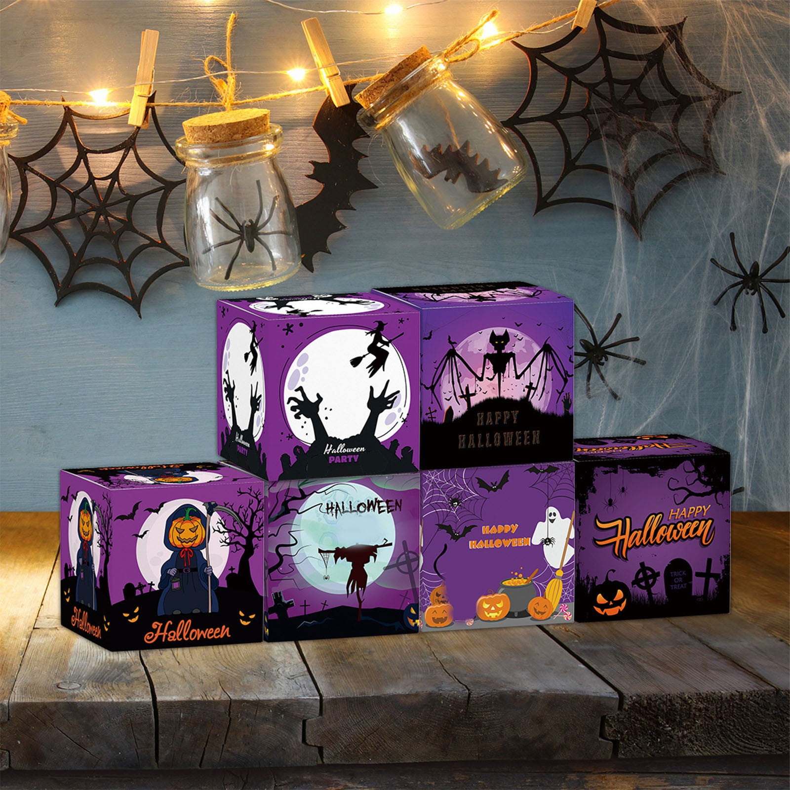 3D Halloween Scene Boxes - 6-Color Party Decor Set with Spooky Candy ...