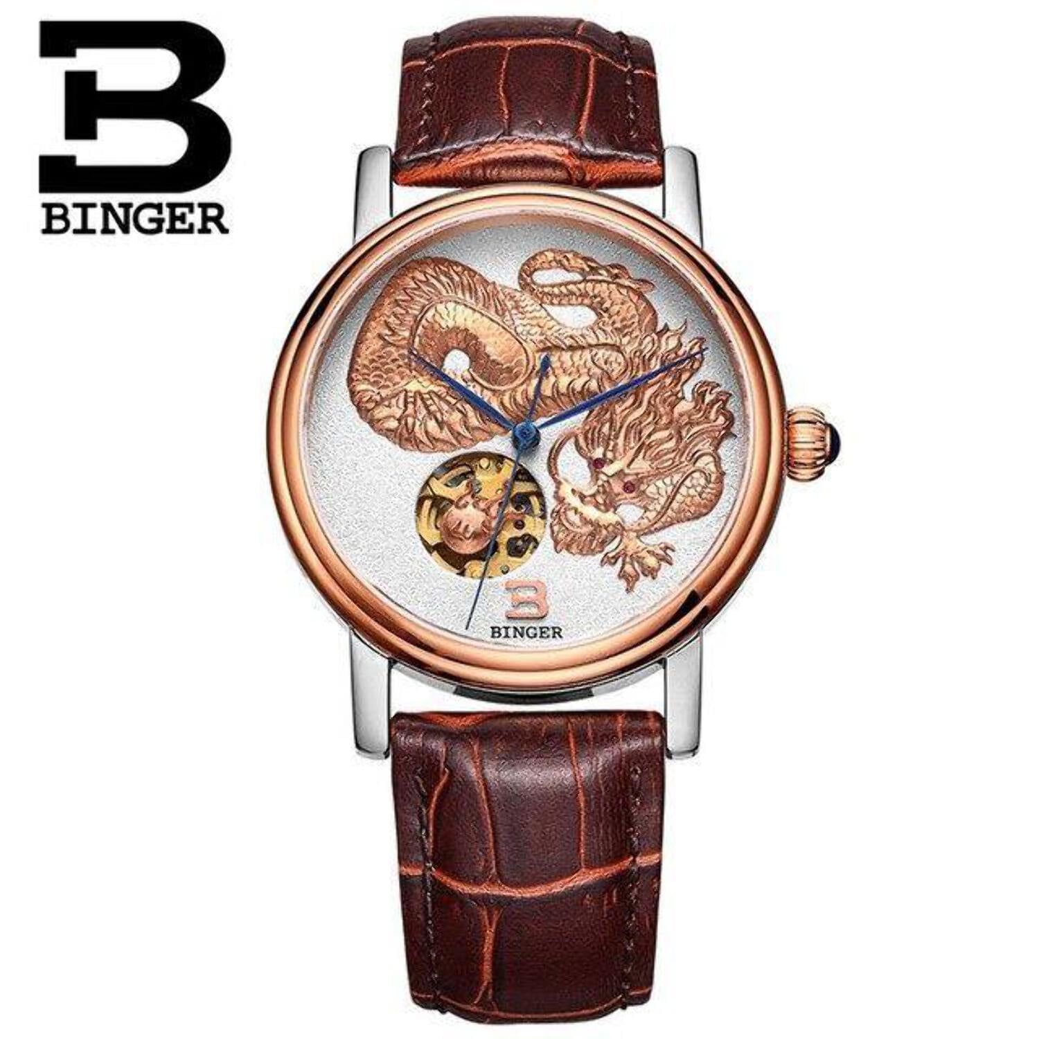 3D Hand Relief Design BINGER Men Automatic Self-Wind Famous Brand ...