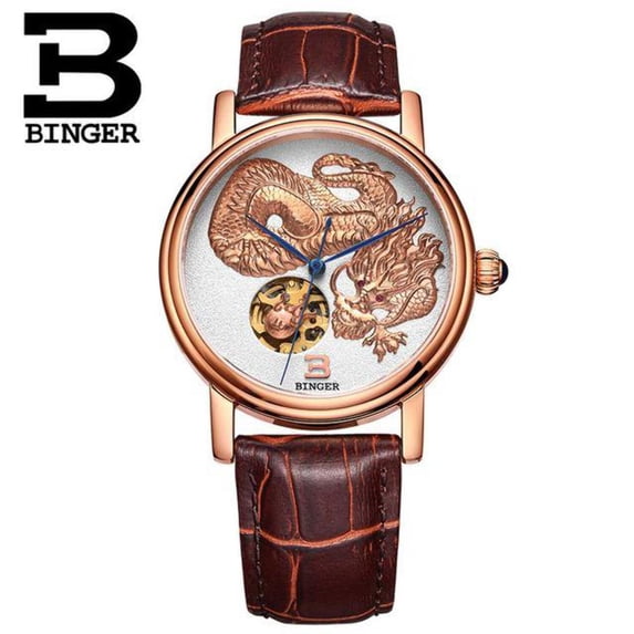 3D Hand Relief Design BINGER Men Automatic Self-Wind Famous Brand ...