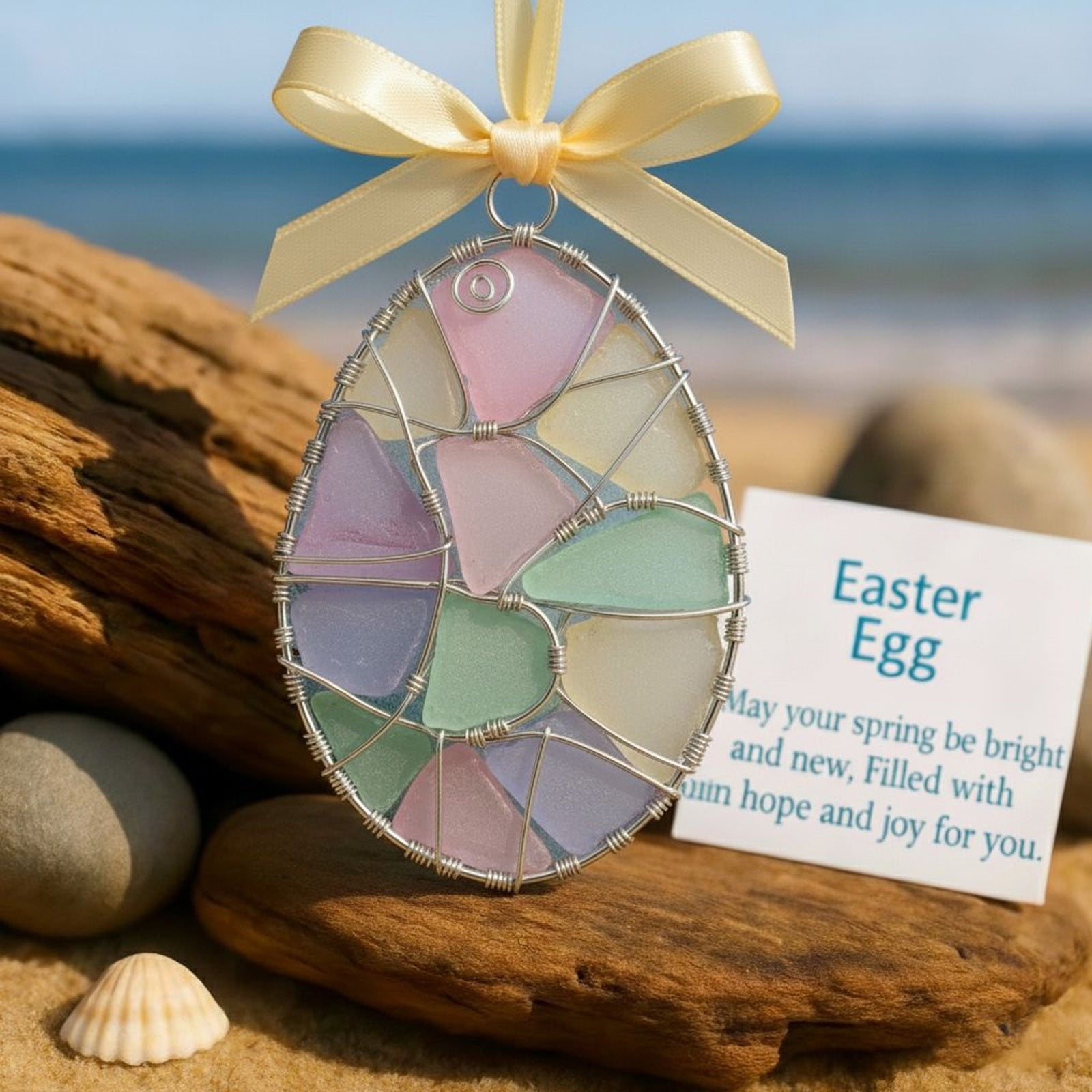 3D Handmade Sea Glass Easter Egg Pendant - Festive Hanging Decoration ...