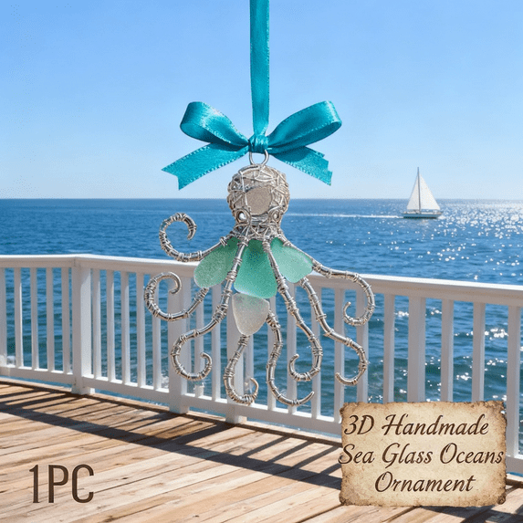 3D Handmade Sea Glass Ocean Ornament,Beach House Accents,Coastal Wall ...