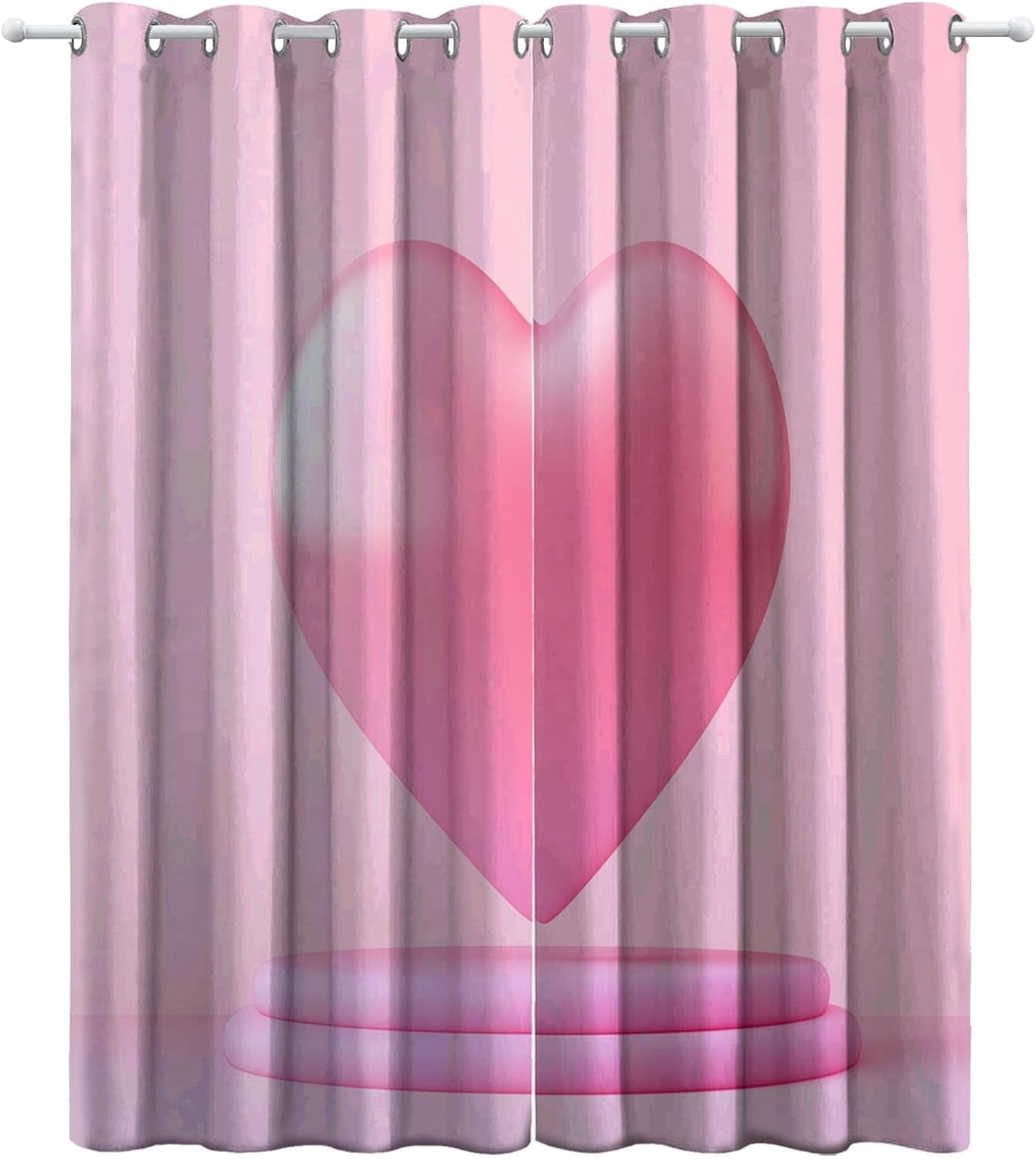 3D Heart Blackout Curtains, Dreamy Pink Romantic Window Drapes for ...