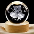 3D Heart Crystal Ball Lamp with Dimmable LED and Wooden Base, Night ...