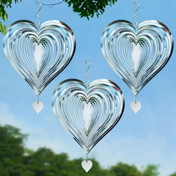 3D Heart-Shaped Wind Turner, Silver Heart-Shaped Wind Turner for ...