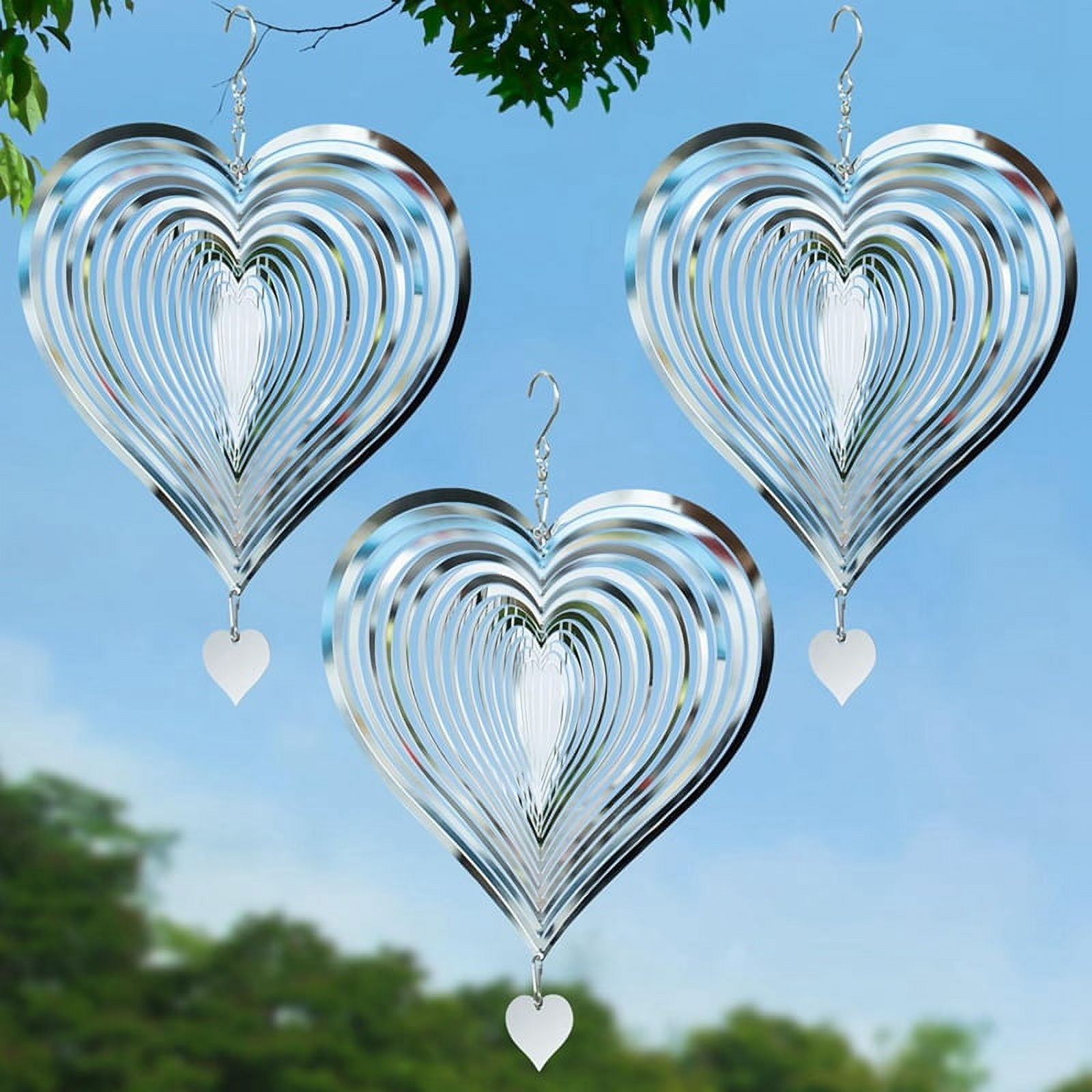 3D Heart-Shaped Wind Turner, Silver Turner for Courtyards and Gardens ...