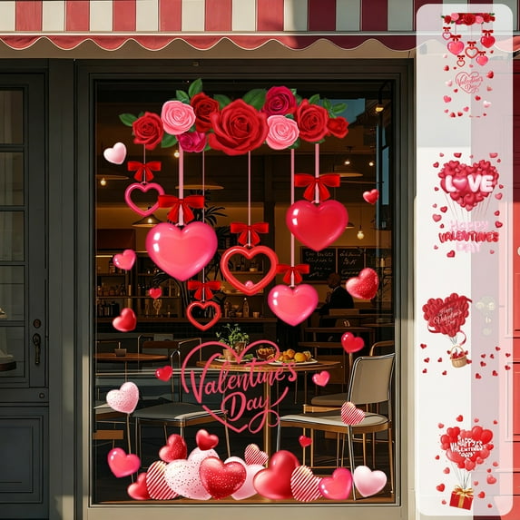 3D Heart Valentine’s Day Window Stickers - Sweet Decorative Stickers ...