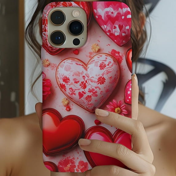 3D Hearts Preppy Valentine Collage Art Case with iPhone 17 to 11 Pro ...