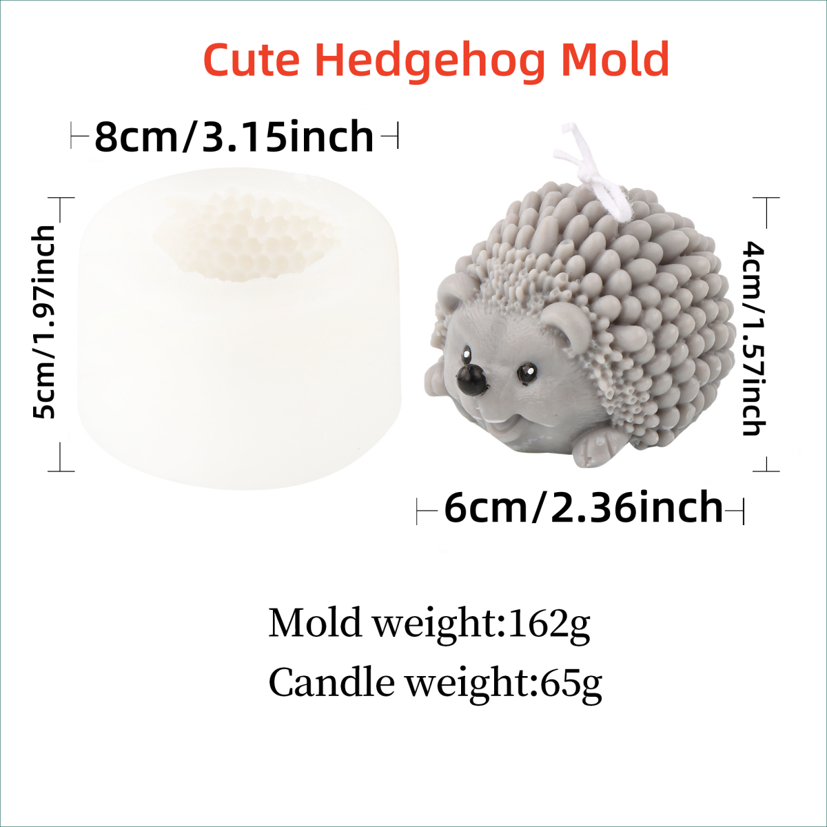 3D Hedgehog Candle Mold Cute Smiley Hedgehog Silicone Mold for Gypsum ...