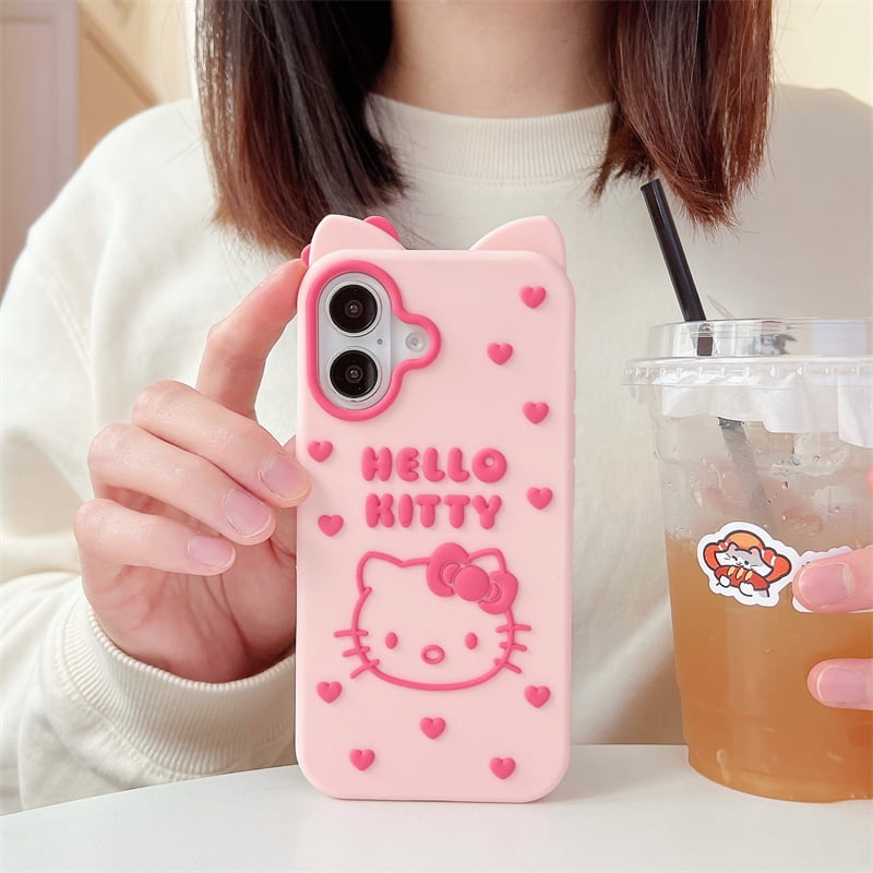 3D Hello Kitty Bow Ear Cute Cartoon Silicone Soft Phone Case For iPhone ...