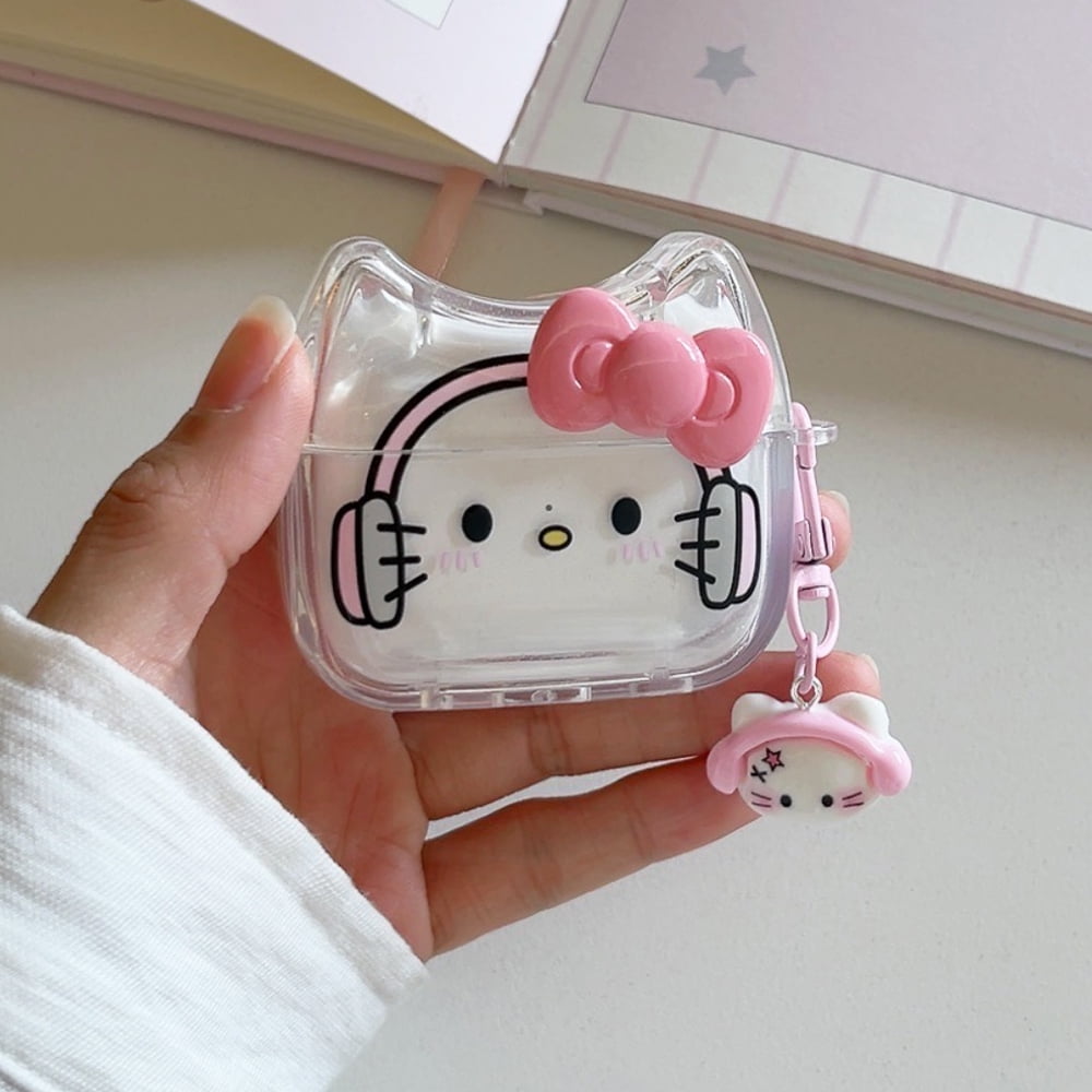 3D Hello Kitty Ears Clear Earphone Case For Apple Airpods 4 3 Pro 2nd 2 1 Transparent Wireless ...