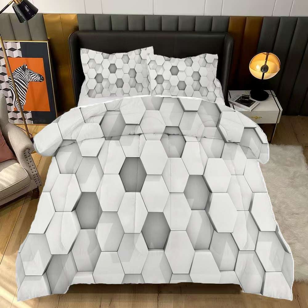 3D Hexagon Tile Brick Pattern Comforter Set Queen Size Bedding Set For ...