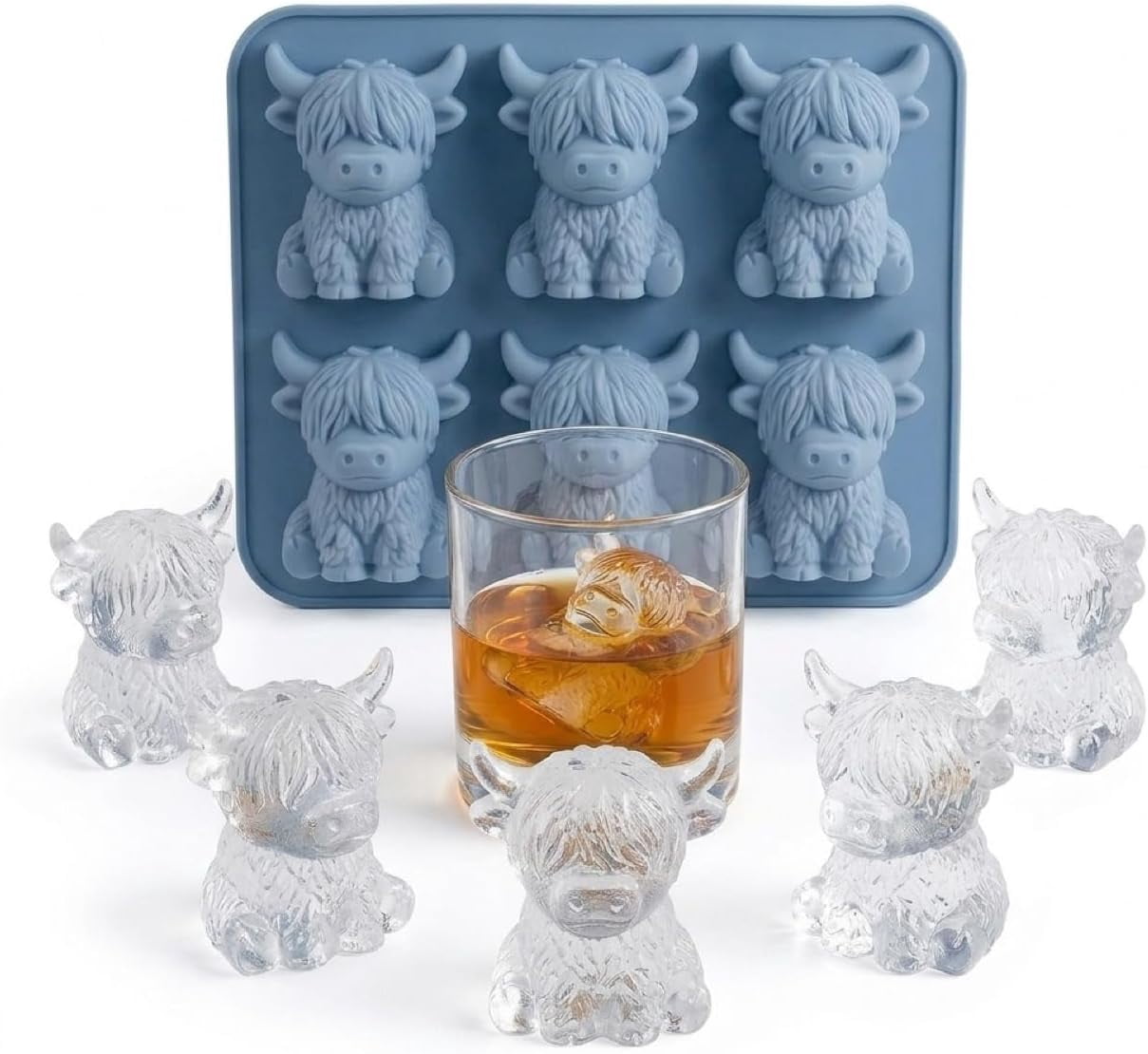 3D Highland Cow Ice Cube Mold Tray - Silicone Mini Cow Chocolate Cocoa ...