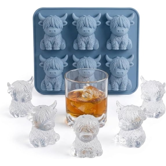 3D Highland Cow Ice Cube Mold Tray - Silicone Mini Cow Chocolate Cocoa ...