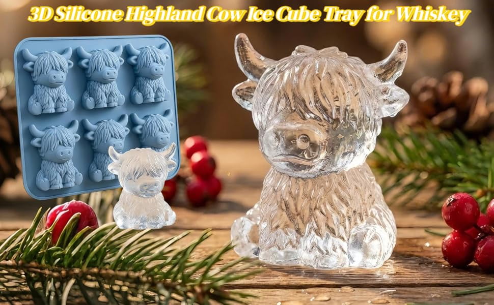 3D Highland Cow Ice Cube Tray, Silicone Fun Shapes Ice Cube Mold for ...